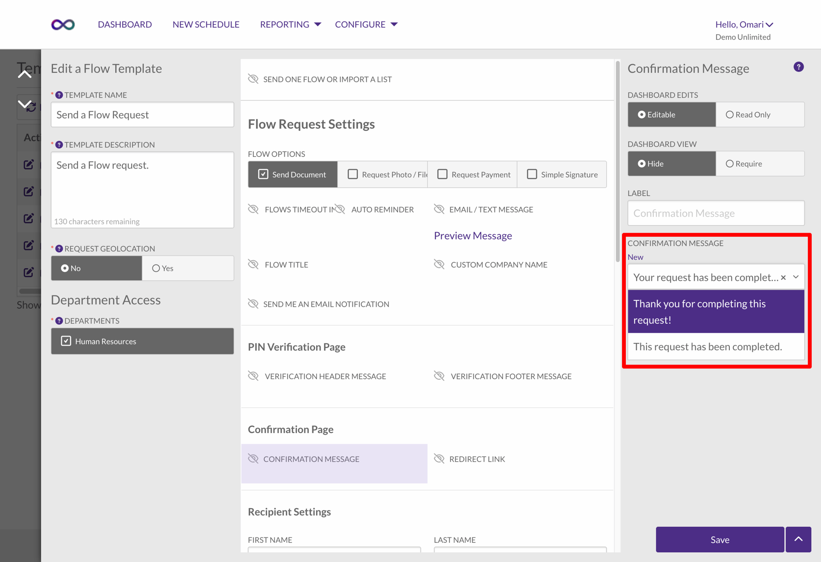 How to Add Confirmation Messages for Flow Templates