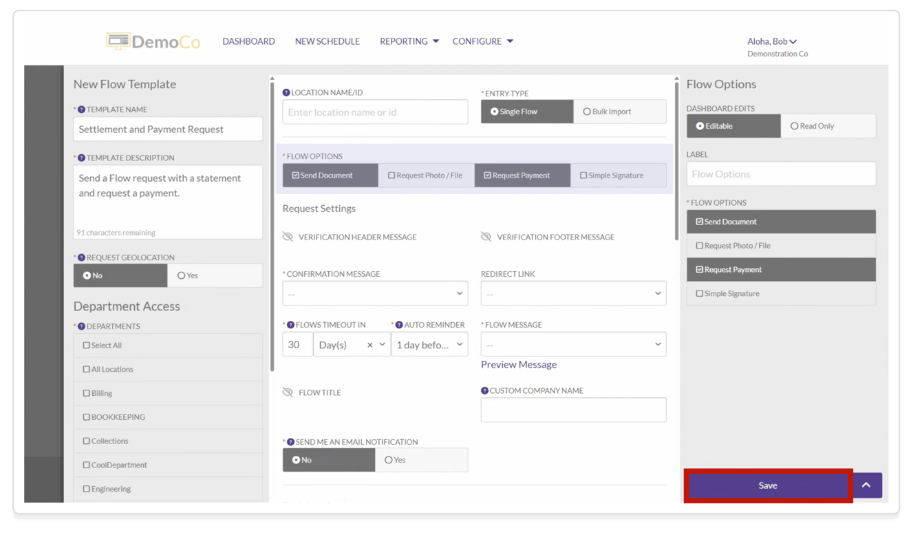 Configure Templates: Flow Requests and Card, Cash, and Check Payments